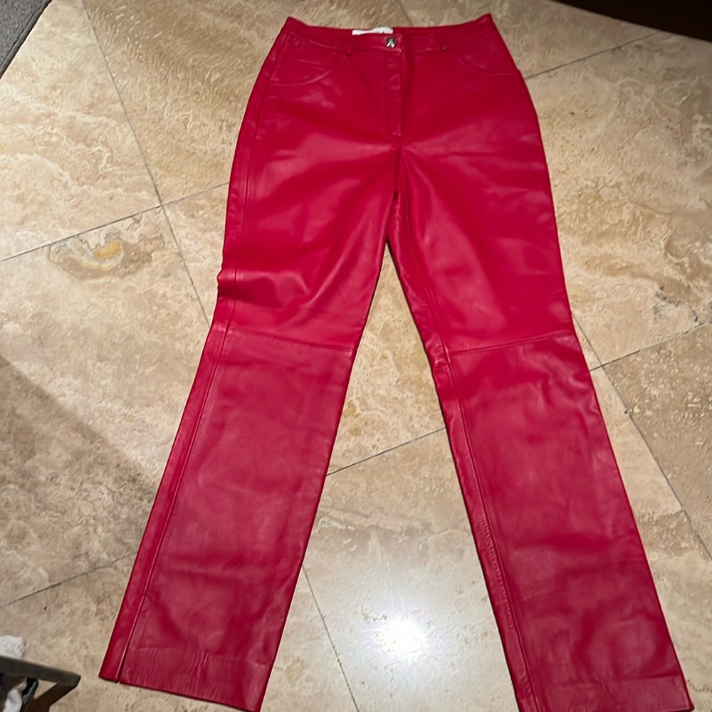 Escada Red Leather Leather Pants - Gem